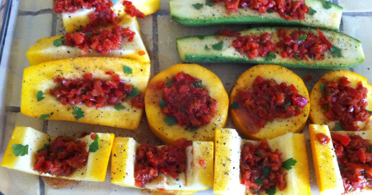 Courgettes à la provencale et compotée de poivron rouge : recette de ...