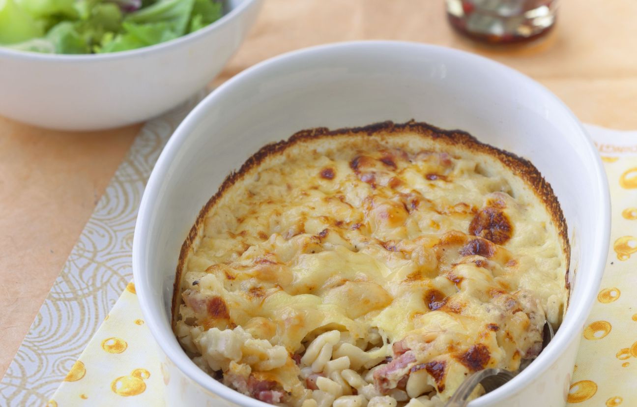 Crozets carbonara gratinés au beaufort : Recette de Crozets carbonara ...