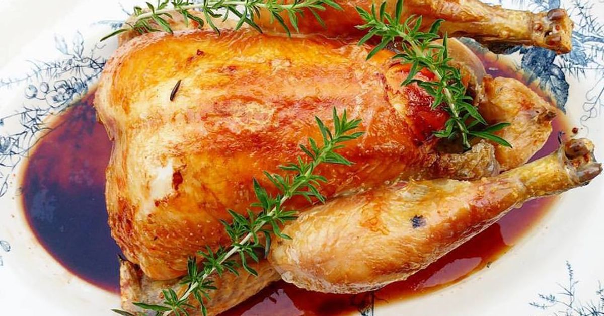 Poulet rôti au thym et à l'ail sauce vin rouge : recette de Poulet rôti ...