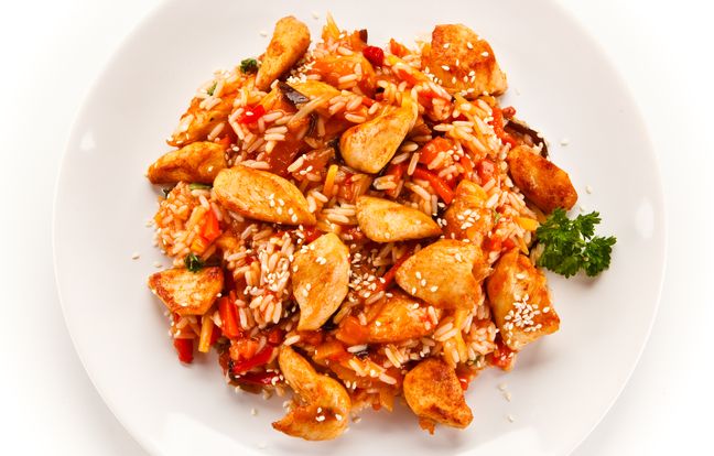 Riz, poulet à la crème fraîche et à la tomate : Recette de Riz, poulet ...