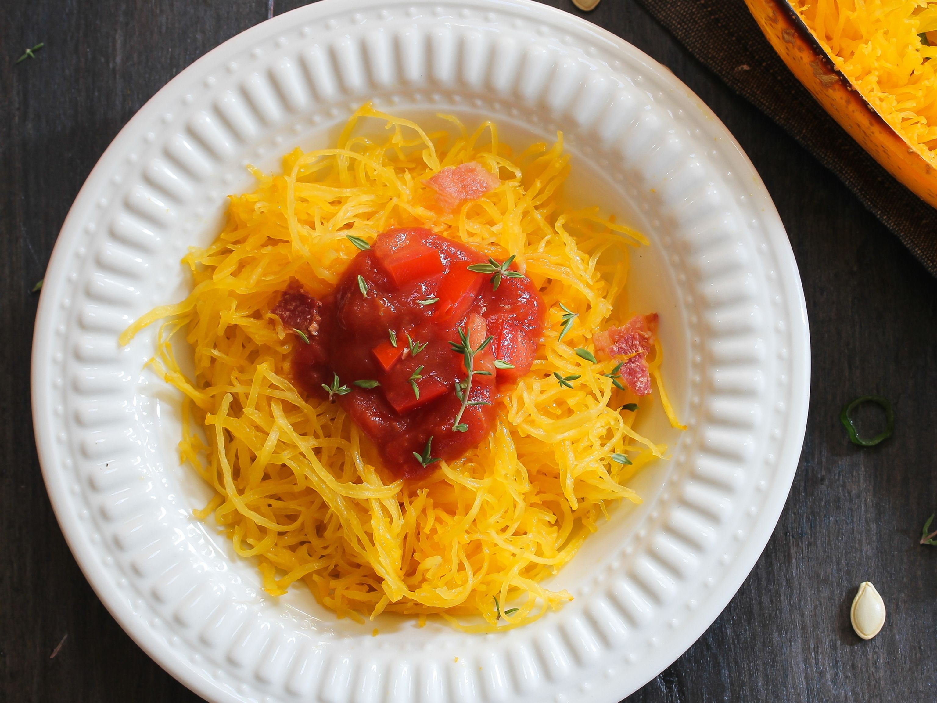 courge spaghetti à la carbonara au cooking chef : Recette de courge ...