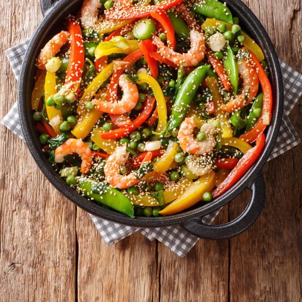 Wok de crevettes aux légumes : Recette de Wok de crevettes aux légumes
